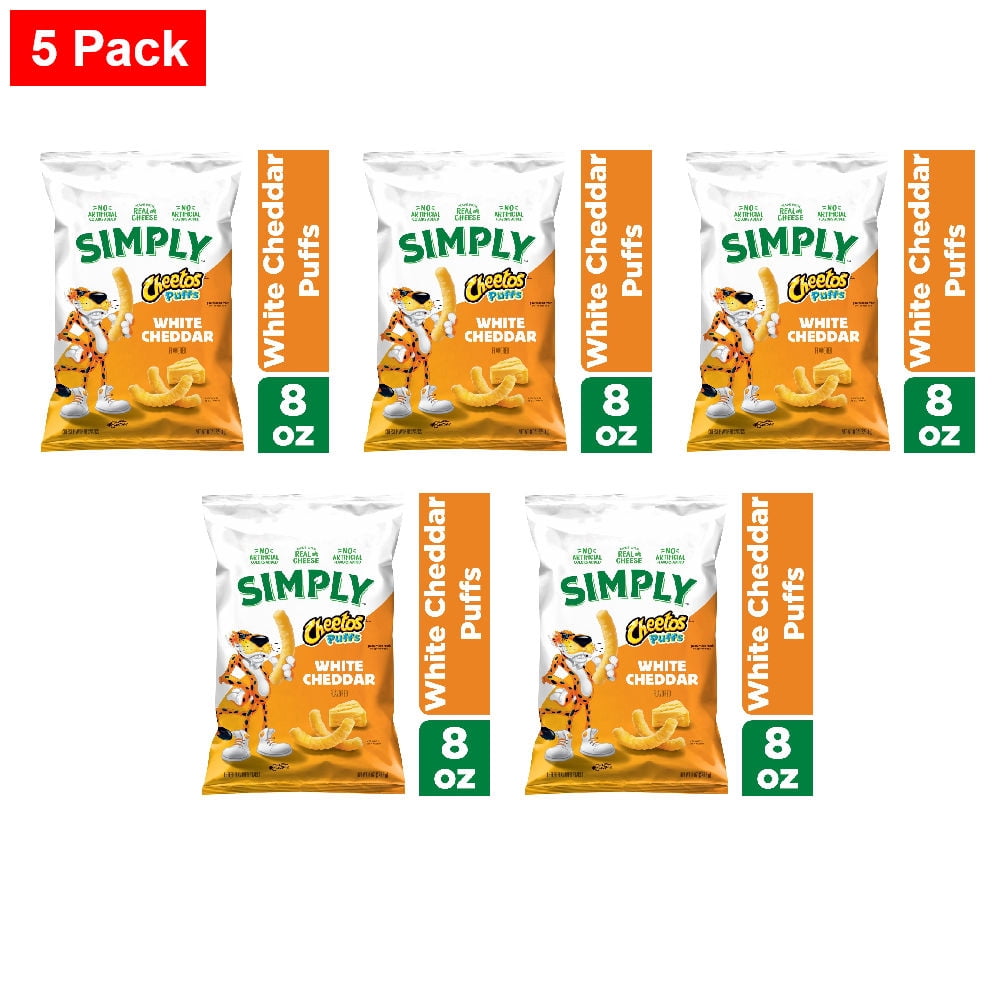 Cheetos Simply White Cheddar Puffs Chips 8 oz - 5 Pack - Walmart.com