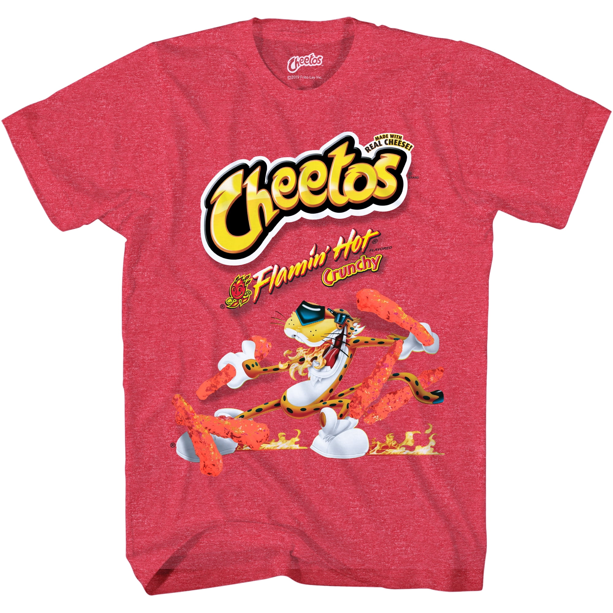 Cheetos Men's T-Shirt, Flamin Hot Chester Cheetah, Heather Red, XXL ...