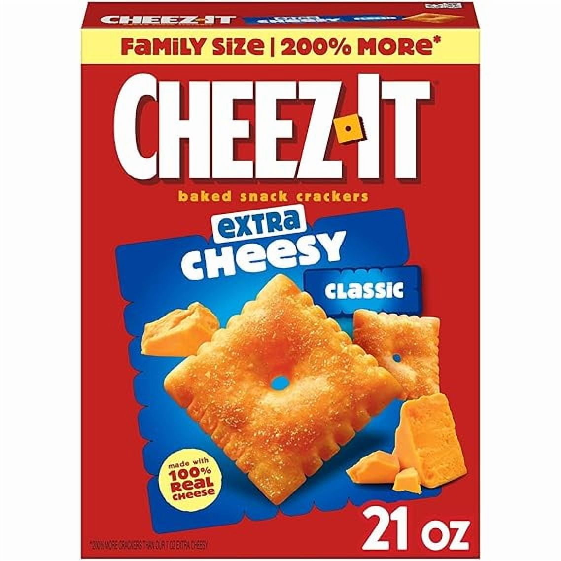 Cheez-It Cheese Crackers, Baked Snack Crackers, Lunch Snacks, Family Size, Extra Cheesy, 21oz ...