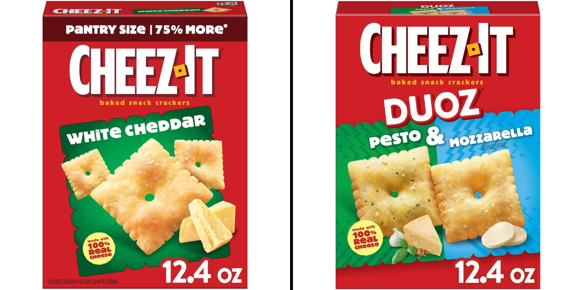 Cheez-It DUOZ Pesto and Mozzarella, 12.4oz & Cheez-It White Cheddar, 12 ...