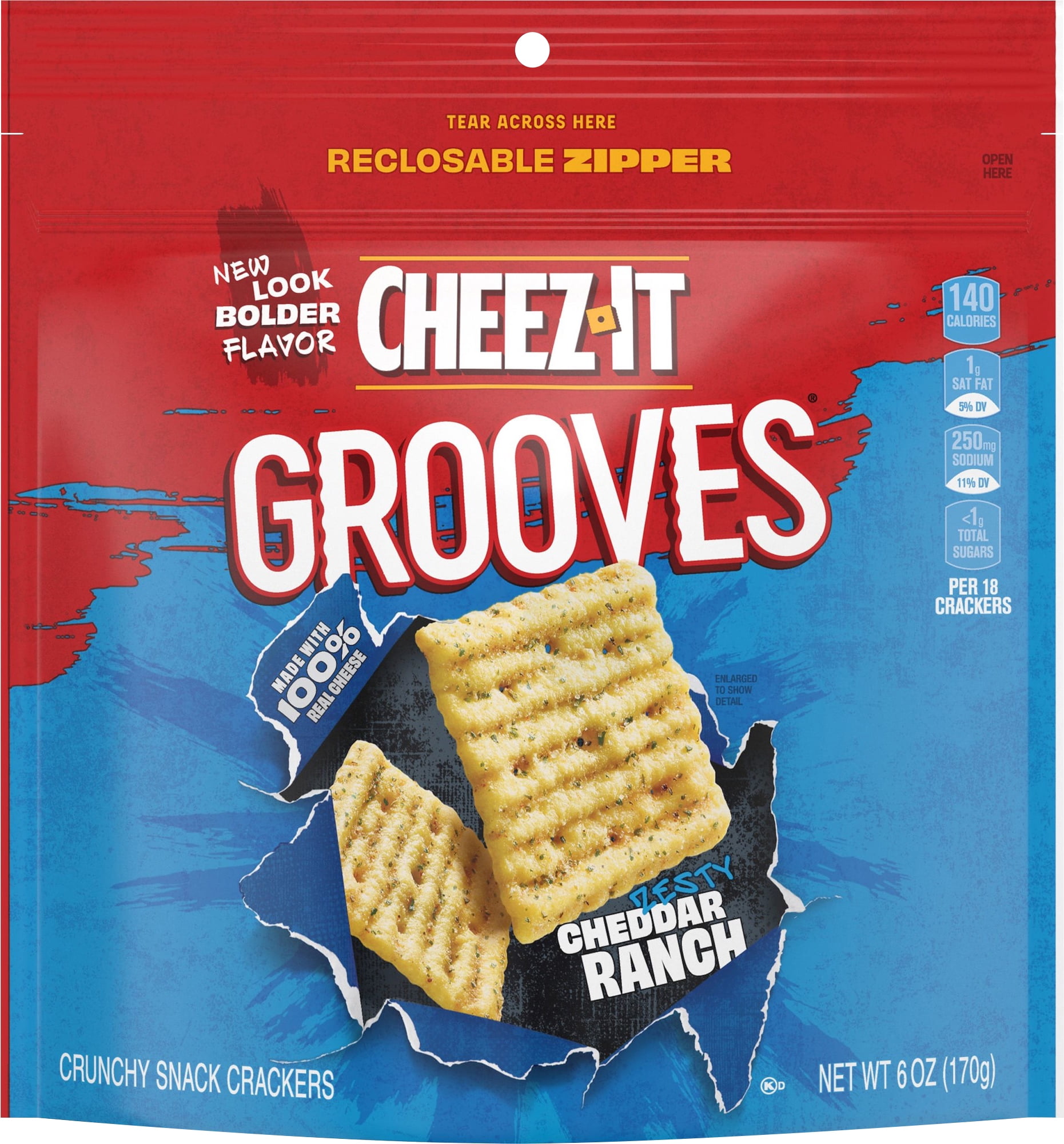 Cheez It Grooves Zesty Cheddar Ranch Crunchy Snack Crackers, 6.0 oz Bag ...