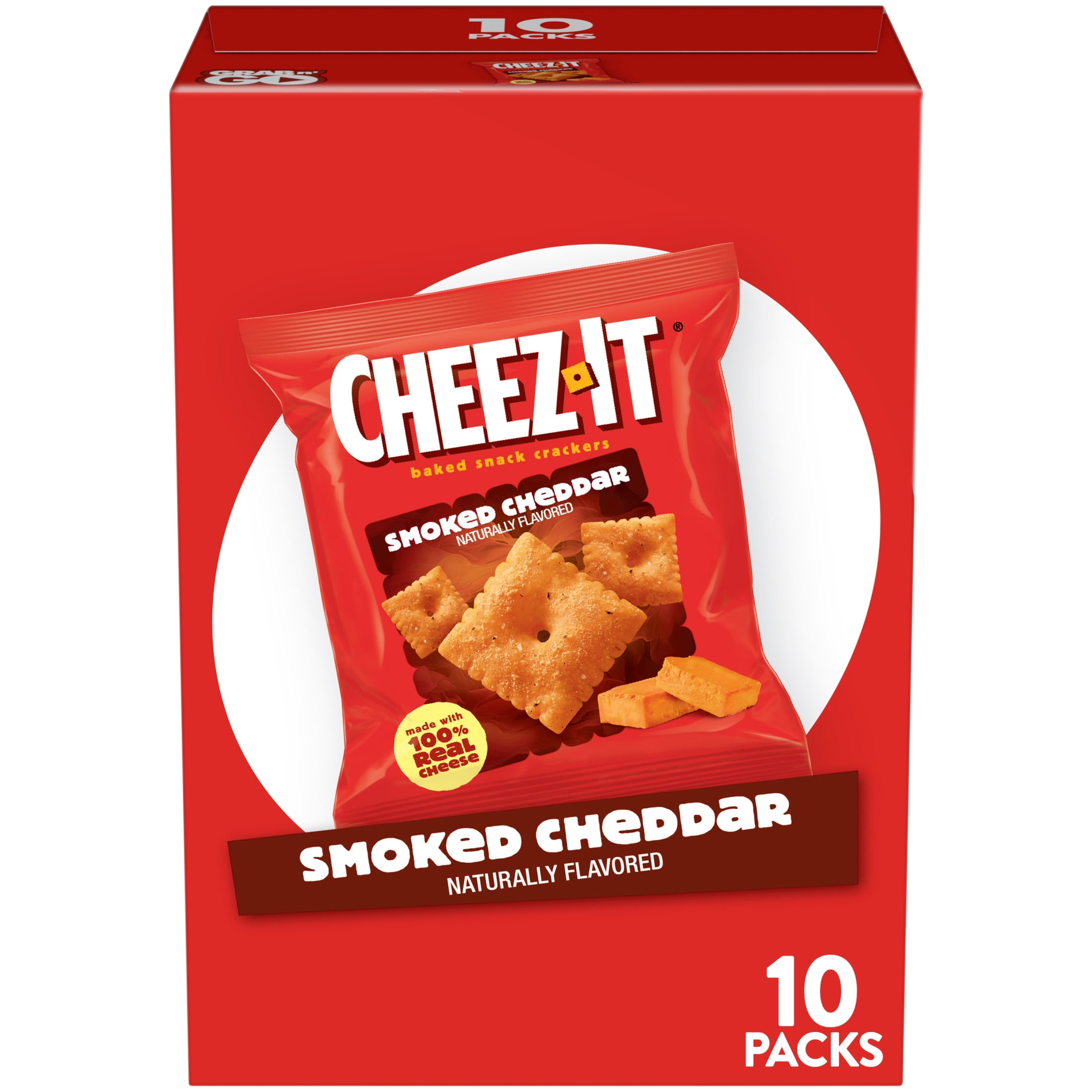 Cheez-It Smoked Cheddar Baked Snack Crackers, Lunch Snacks, 10 Count ...