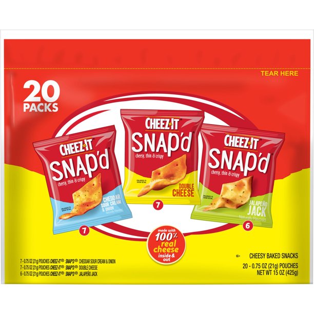 Cheez-It Snap'd Variety Pack Cheese Cracker Chips, Thin Crisps, 20 ...