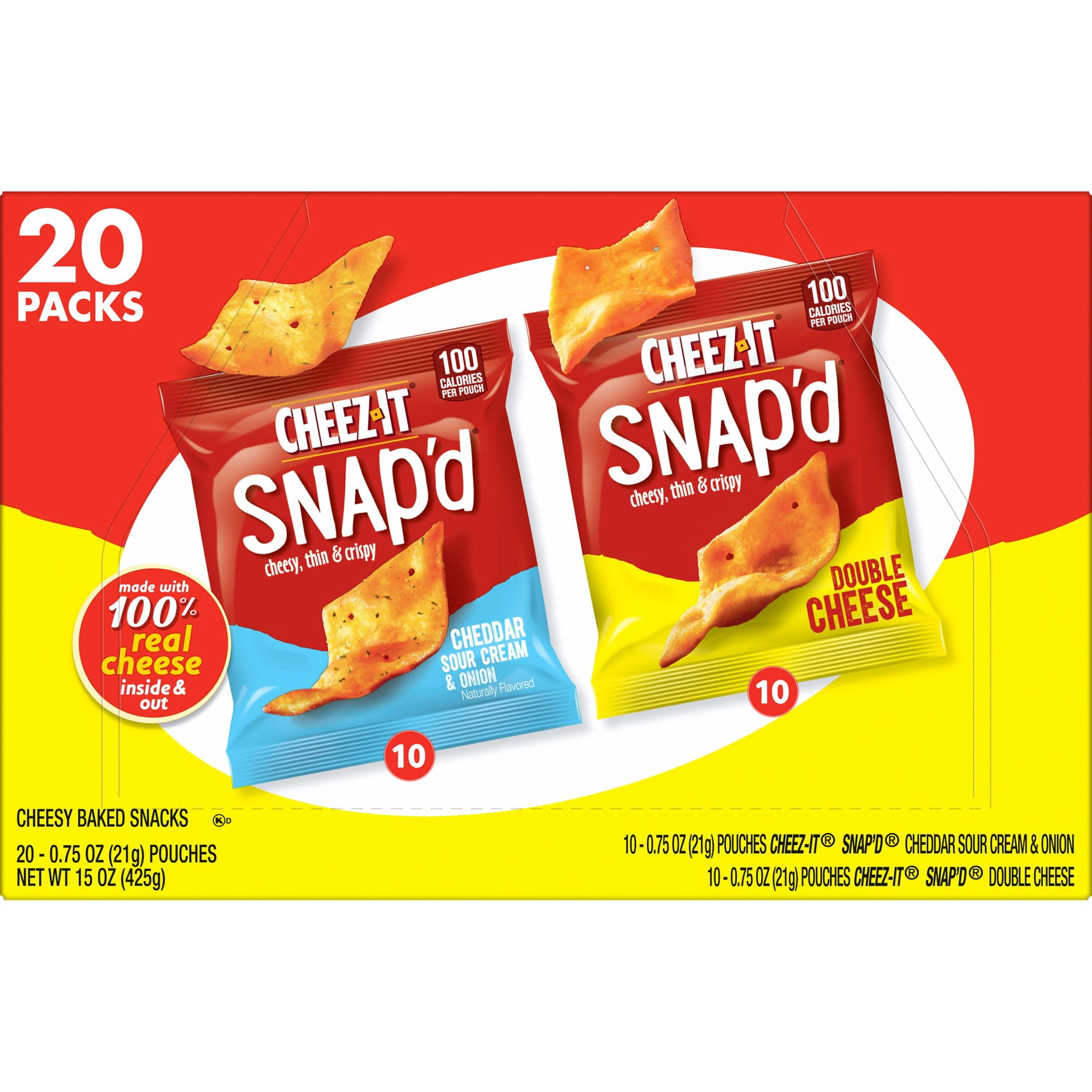 Cheez-It Snap'd Variety Pack Cheese Cracker Chips, Thin Crisps, 20 ...