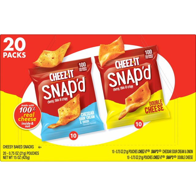 Cheez-It Snap'd Variety Pack Cheese Cracker Chips, Thin Crisps, 20 ...