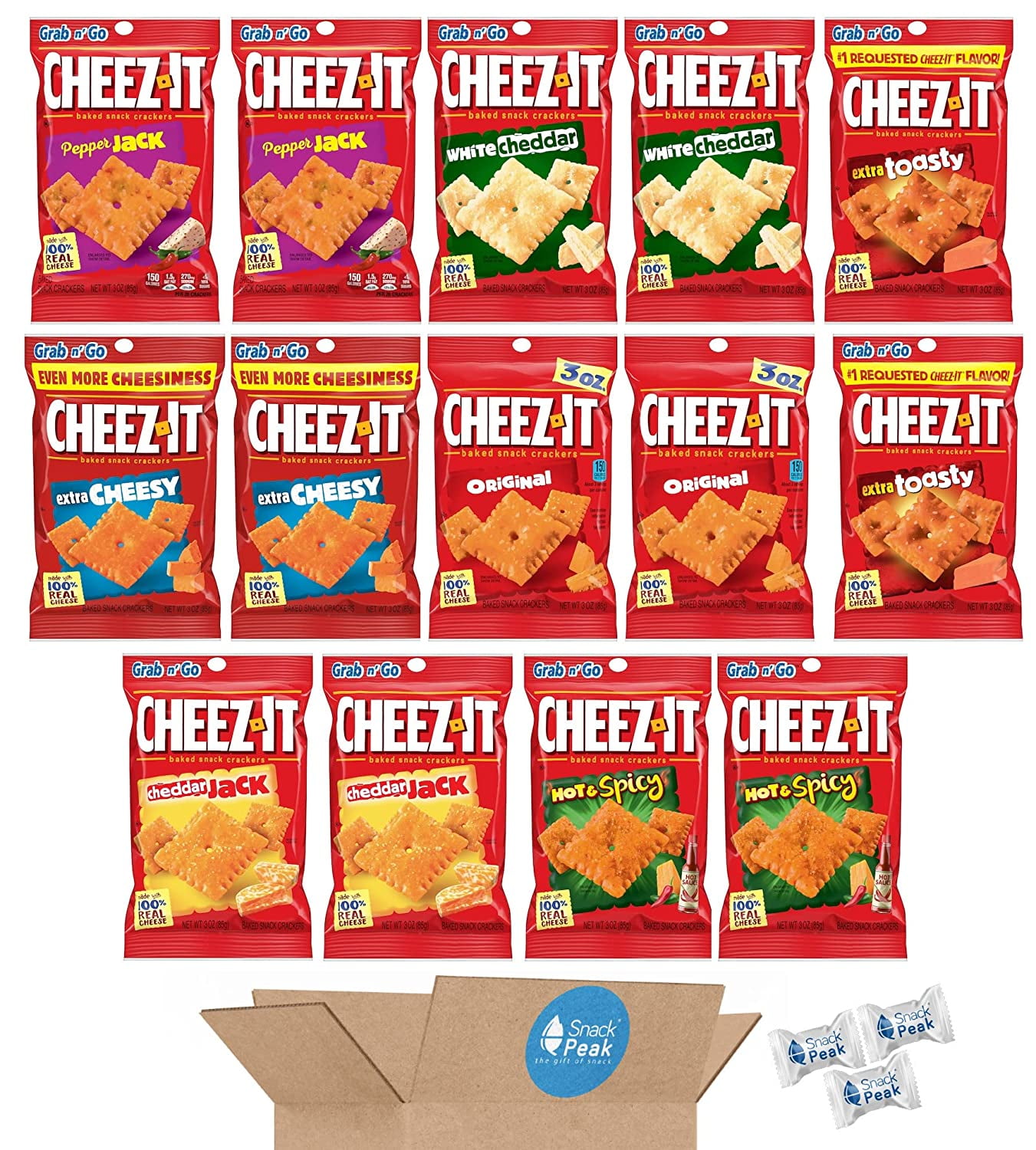 Cheez It Variety T Box 14 3 Oz Bags Original Hot And Spicy Extra Toasty Extra Cheezy