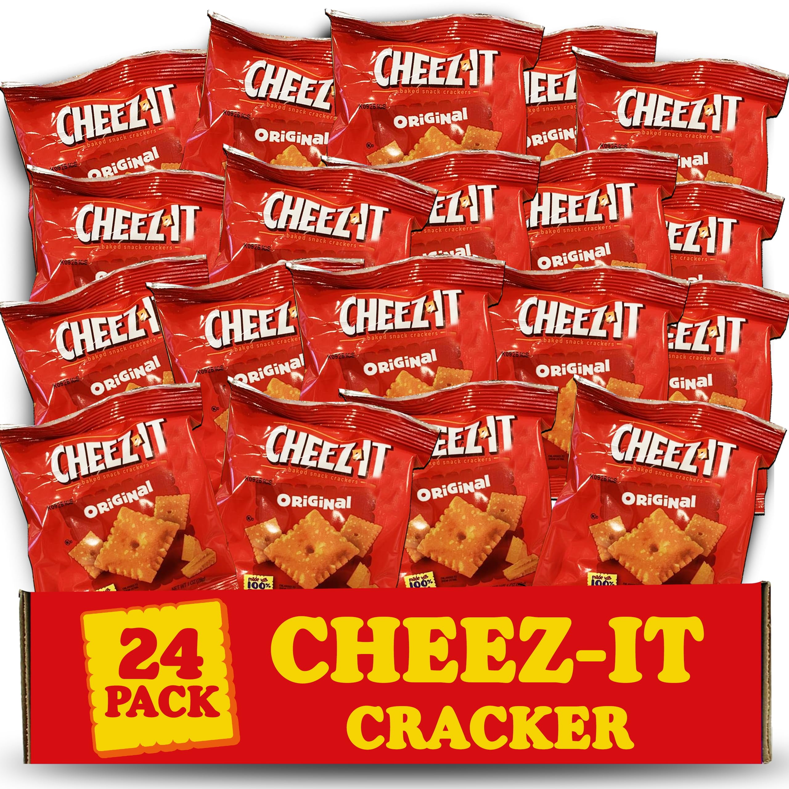 Cheeze-It Cheese Crackers Snacks, AKF18 24 Pack Original with Real Cheese, Lunch Crackers Mini ...