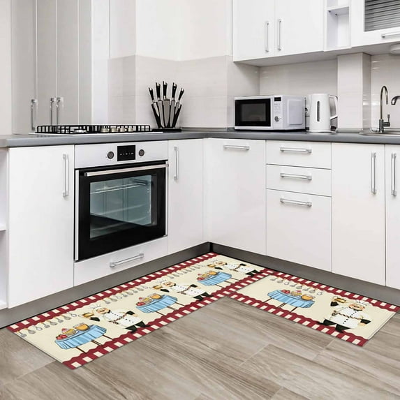 Chef 2 Pieces Non-Slip Kitchen Mat Set Red Fruit Cake Hat Kitchen ...