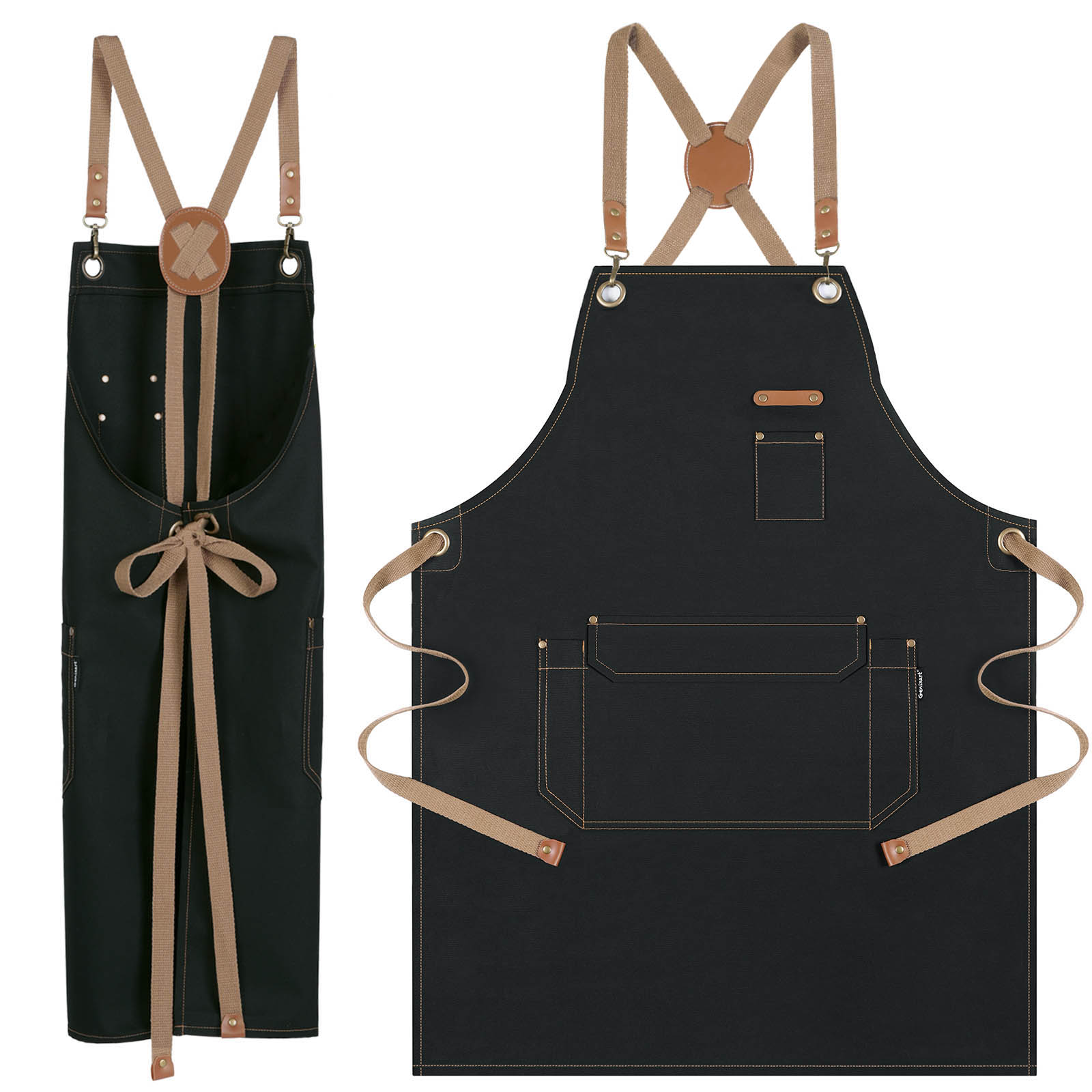Canvas Work Apron Cross-Back Straps Adjustable Chef Aprons Kitchen Bib ...