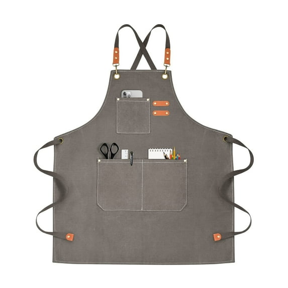 Chef Apron For Men Women Canvas Aprons With 3 Pockets Cross Back ...