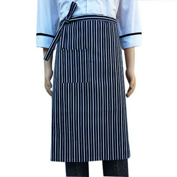 Chef Apron, Half - Length Work Apron In Navy Blue With Striped Design ...