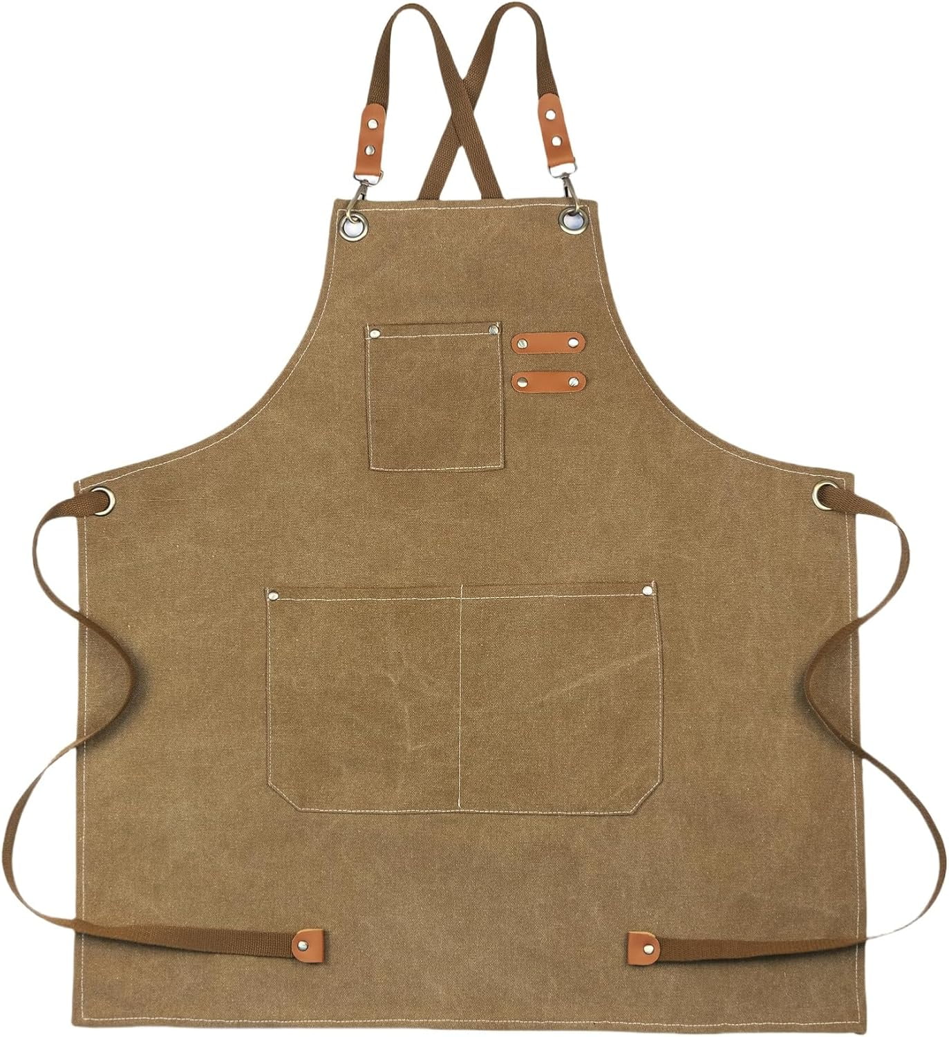 Chef Apron Medium-Thick Cotton Canvas,Cross Back with Multiple Pockets Adjustable Work Apron for ...