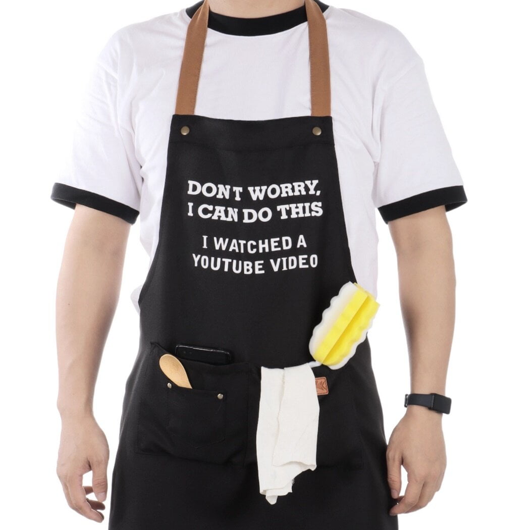 Funny Saying Apron for Men, Black BBQ Cooking Apron with 3 Pockets ...