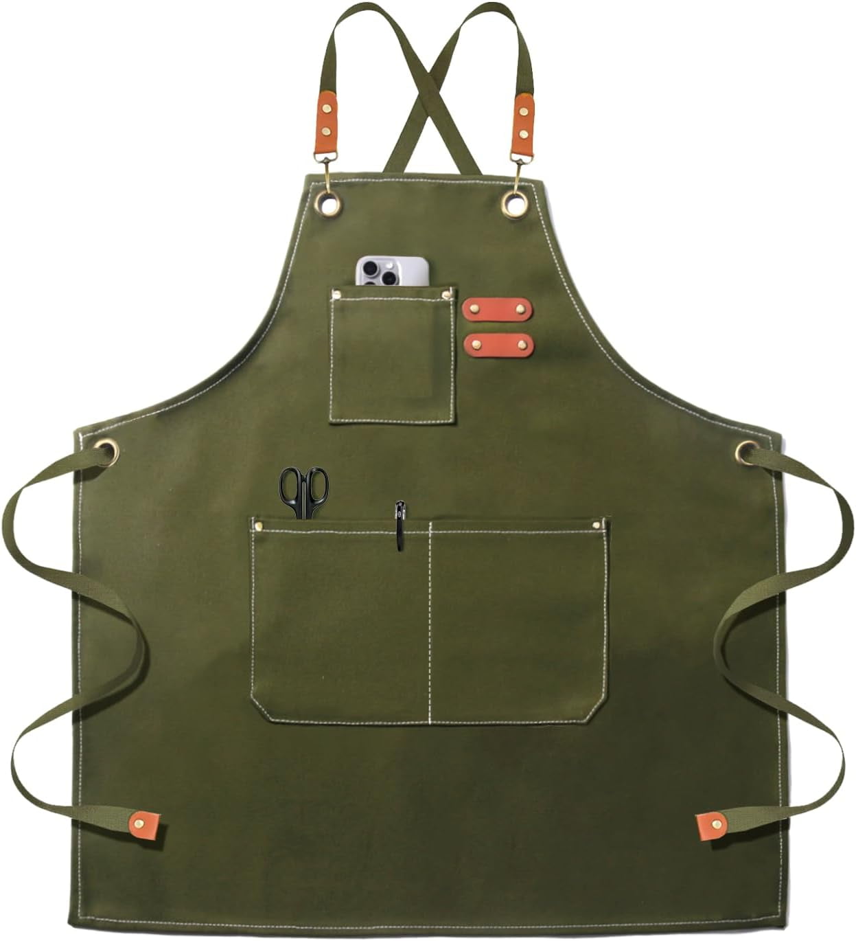 Chef Apron for Men Women Canvas Aprons with 3 Pockets Cross Back ...