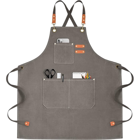Chef Apron for Men Women Canvas Aprons with 3 Pockets Cross Back ...