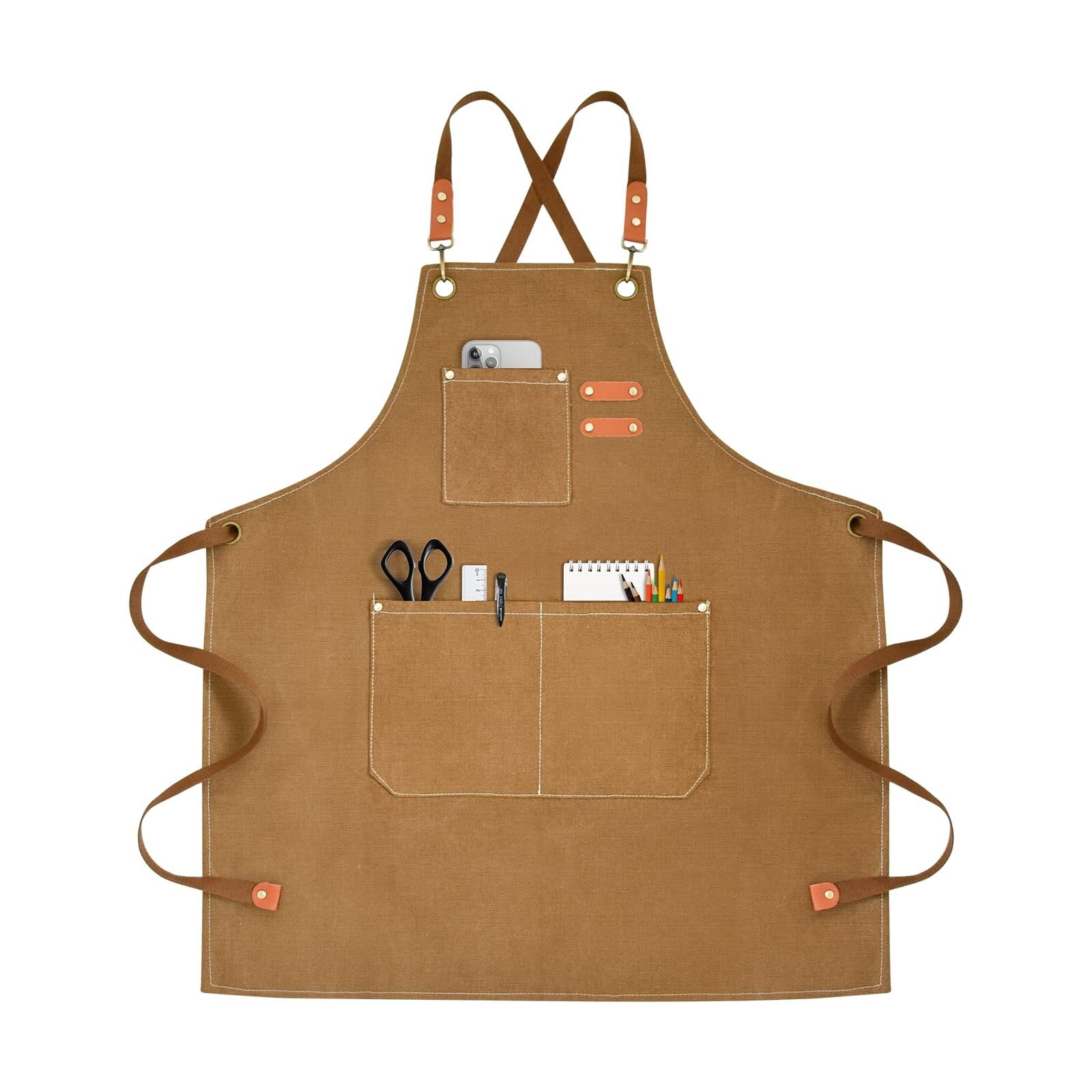 Chef Apron for Men Women Canvas Aprons with 3 Pockets Cross Back ...