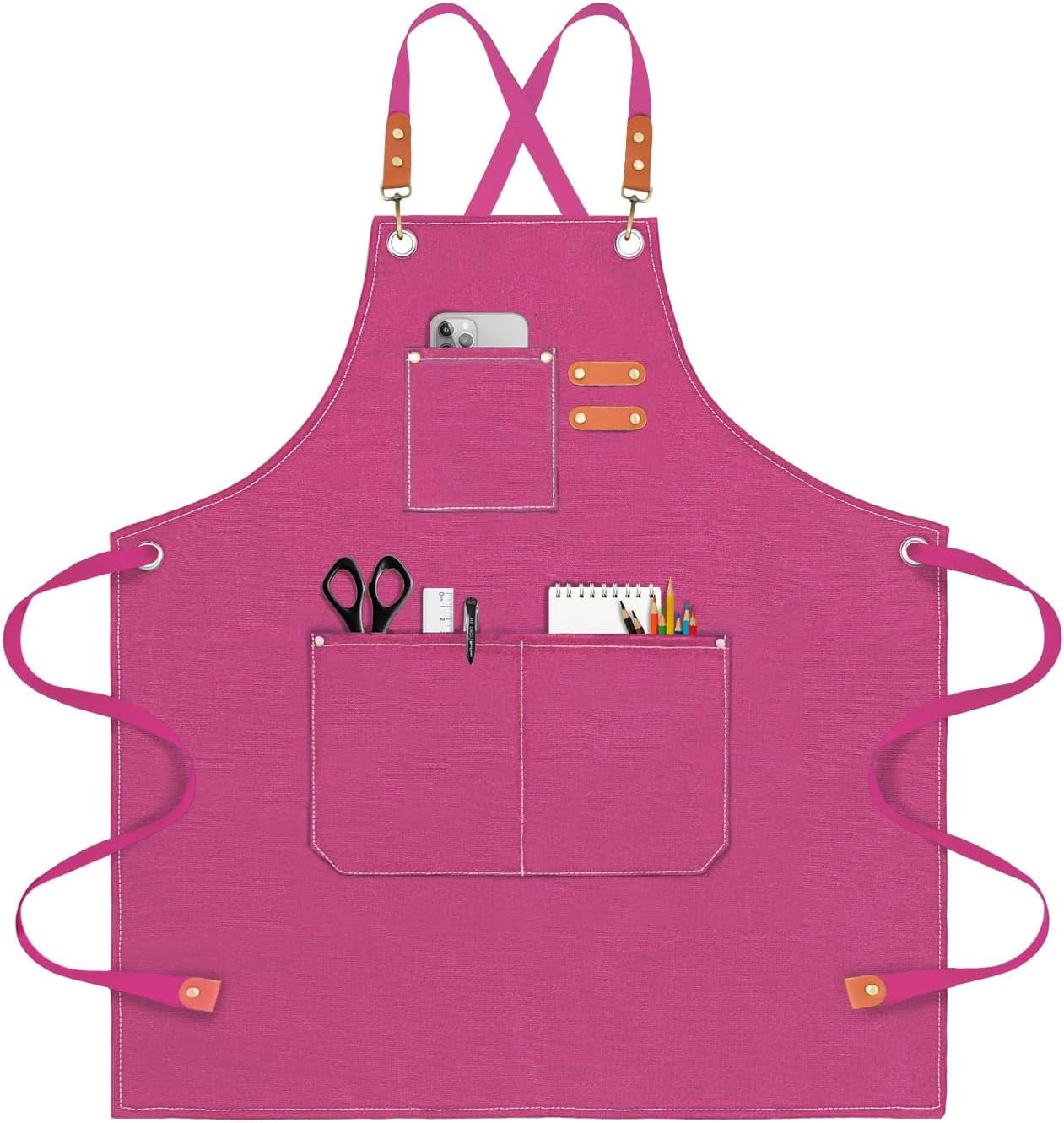 Chef Apron for Men Women Canvas Aprons with 3 Pockets Cross Back ...