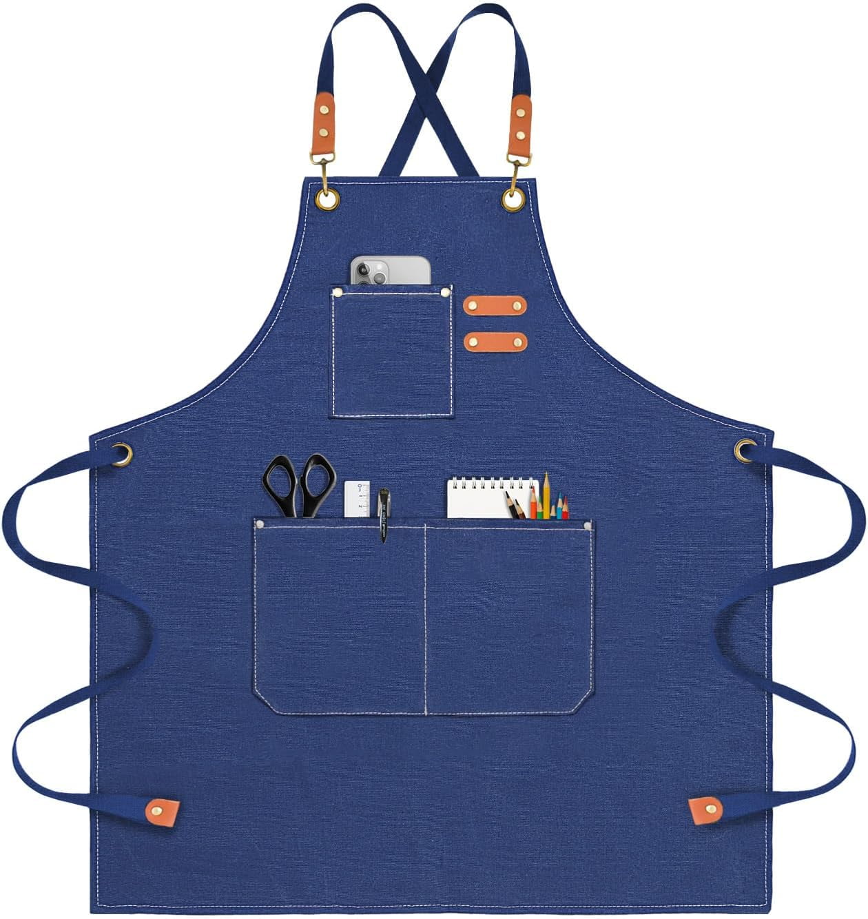Chef Apron for Men Women Canvas Aprons with 3 Pockets Cross Back ...