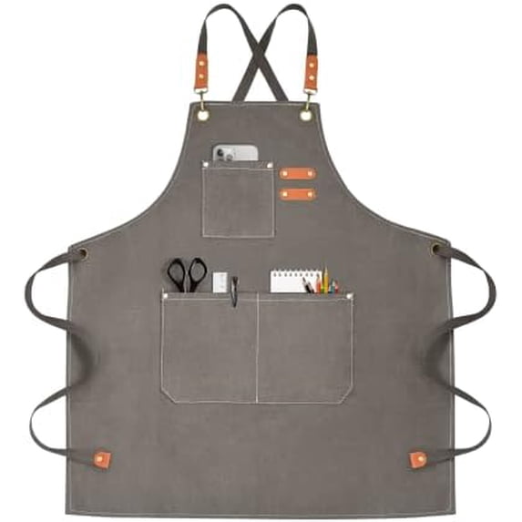 Chef Apron for Men Women Canvas Aprons with 3 Pockets Cross Back ...