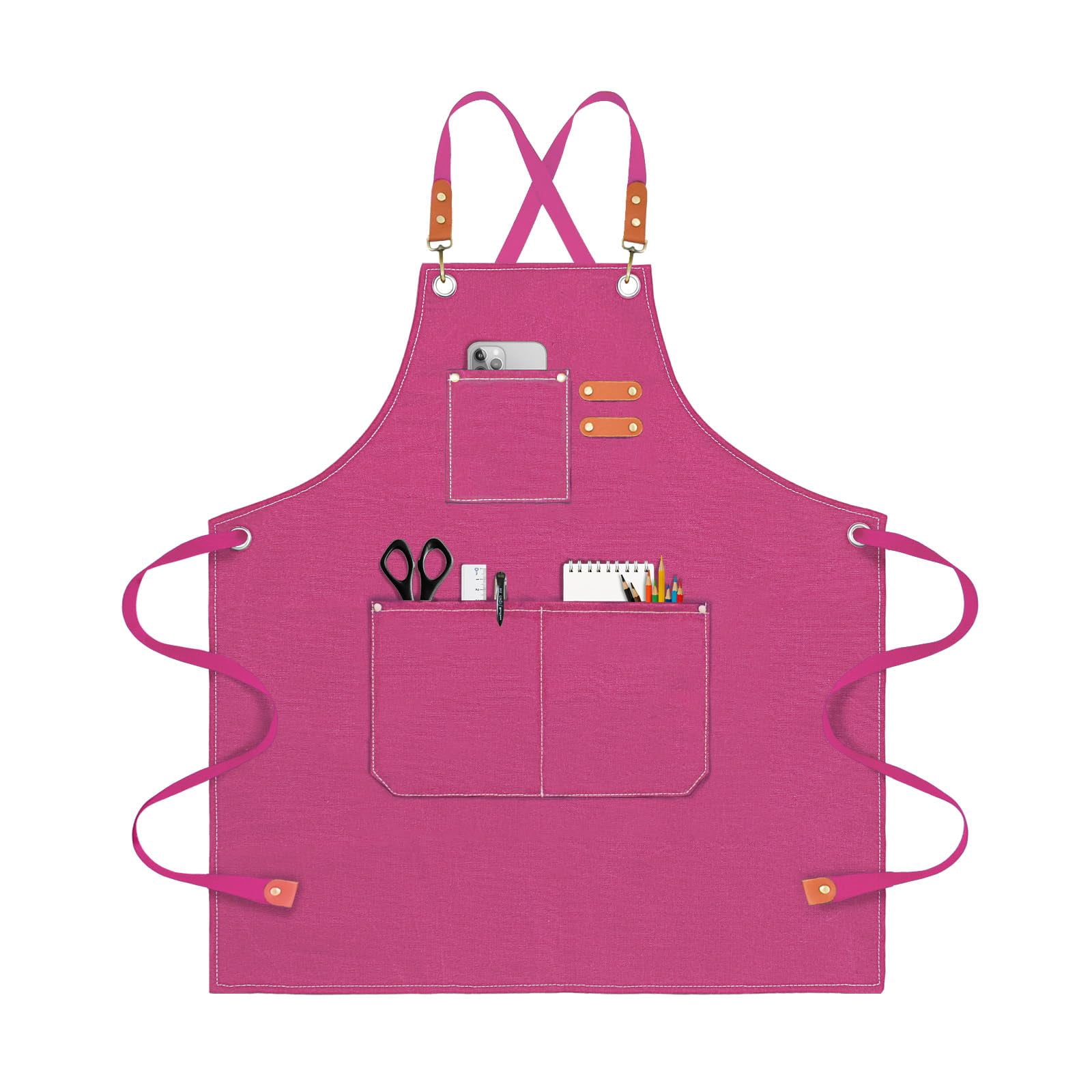 Chef Apron for Men Women Canvas Aprons with 3 Pockets Cross Back ...