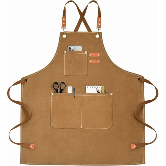 Chef Apron for Men Women Canvas Aprons with 3 Pockets Cross Back ...