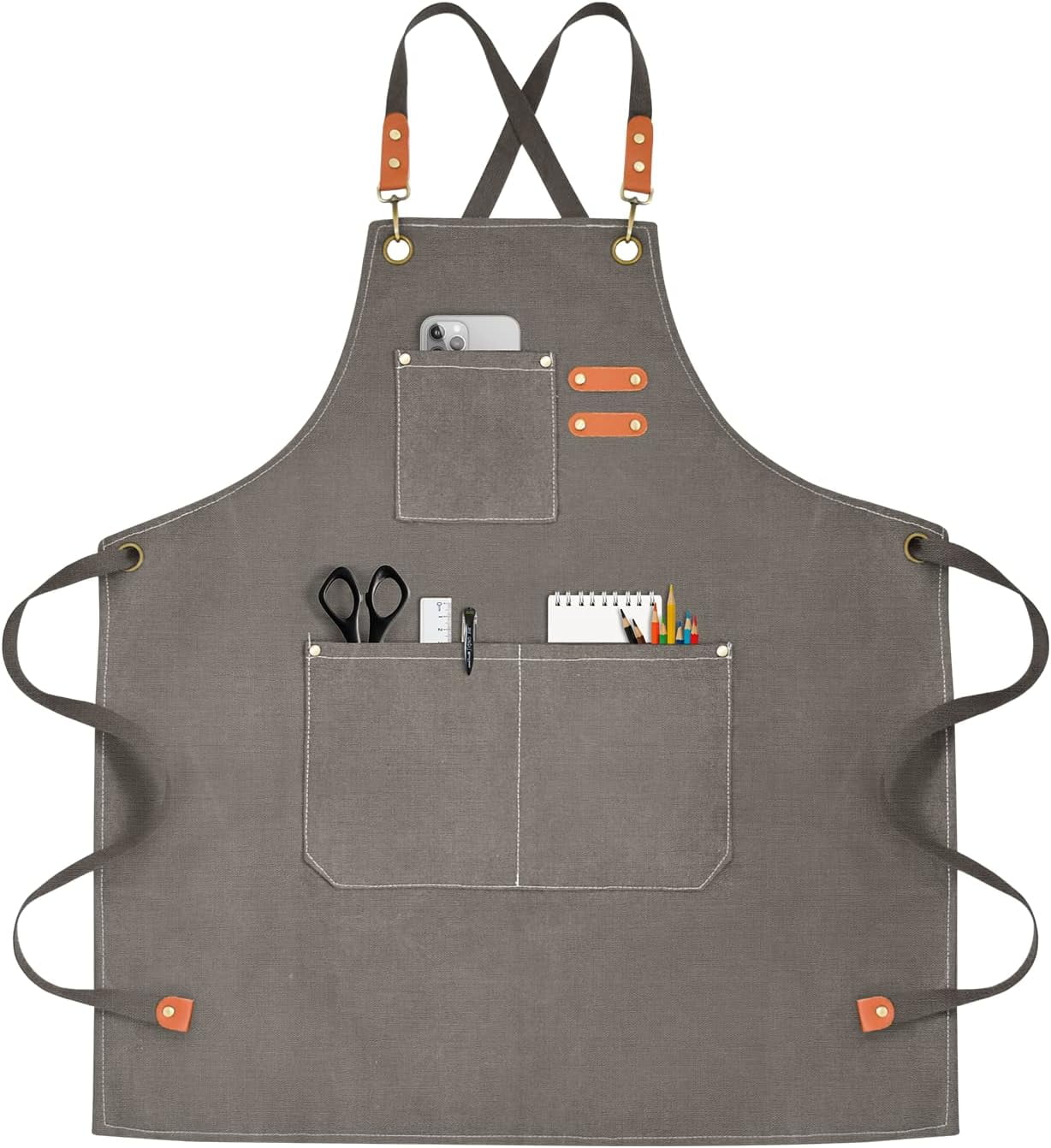 Chef Apron for Men Women Canvas Aprons with 3 Pockets Cross Back ...