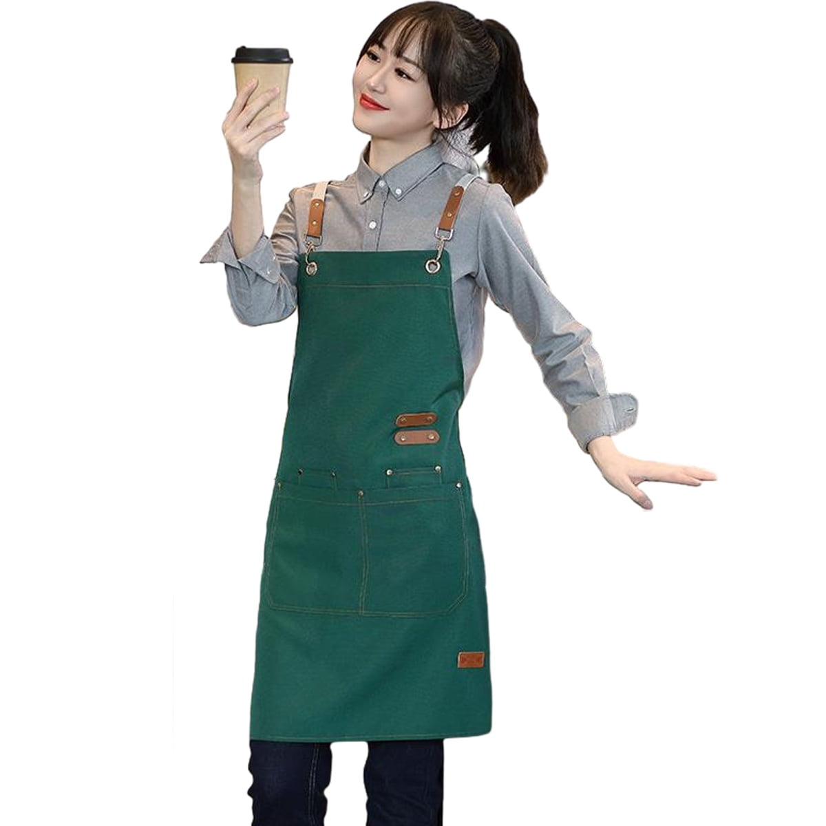 Chef Apron for Men Women Cross Back Adjustable Canvas Work Apron ...