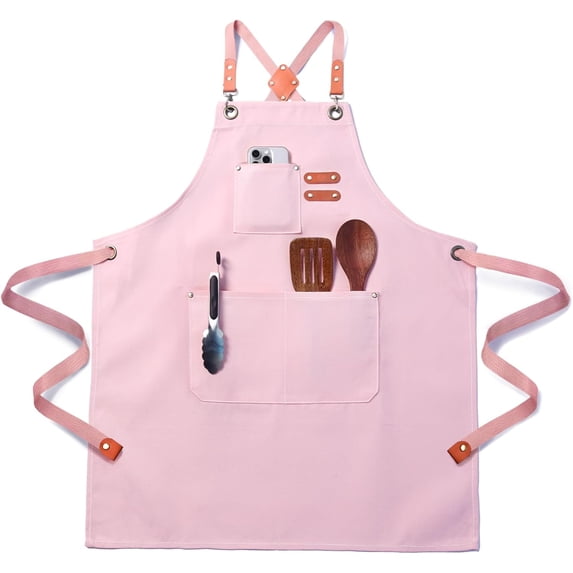 Chef Apron for Men Women with Pockets, Canvas Size Apron for Cooking ...