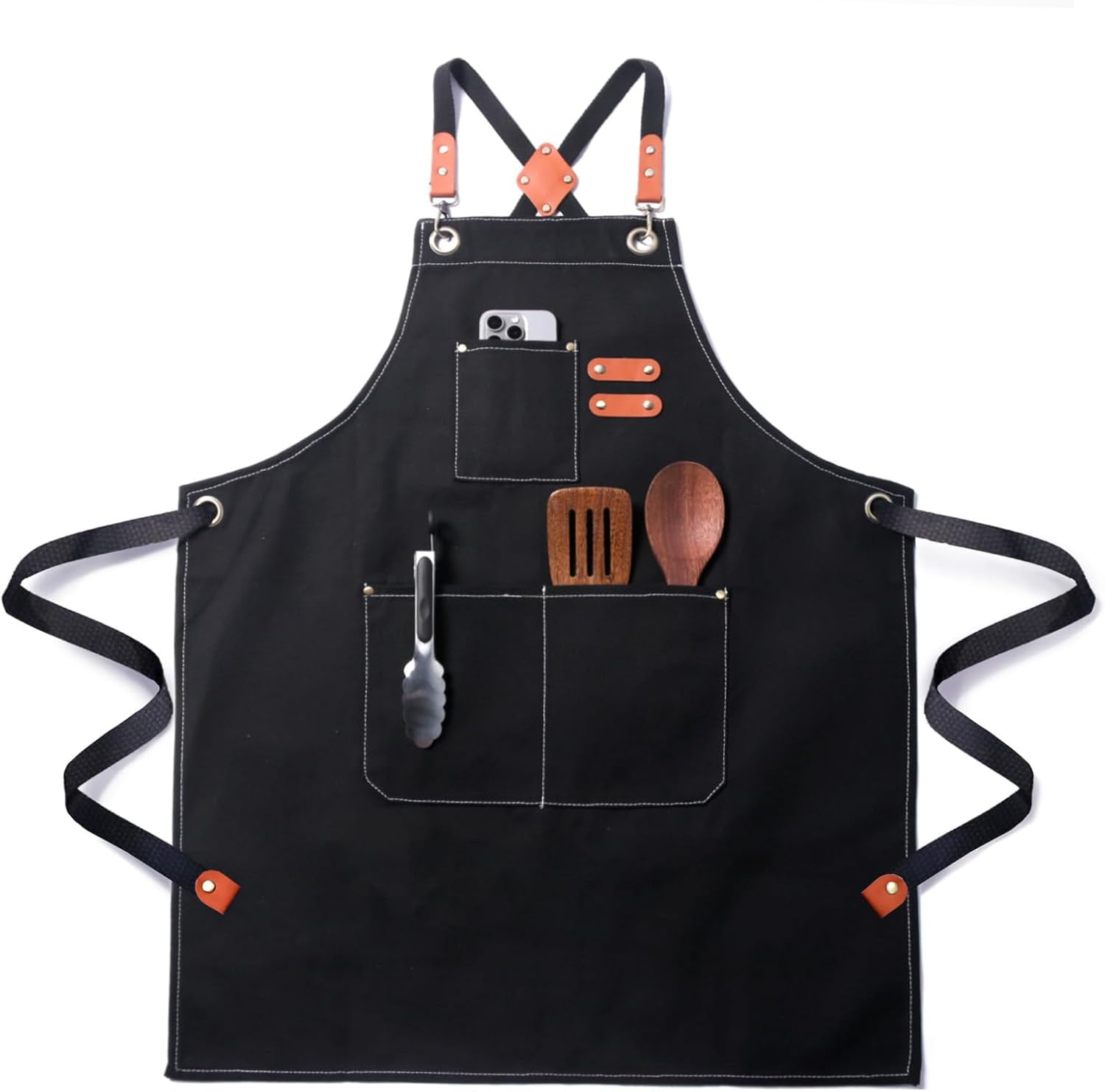 Chef Apron for Men Women with Pockets, Canvas Size Apron for Cooking ...