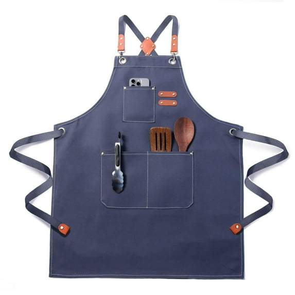 Chef Apron for Men Women with Pockets,Cross Back Cotton Canvas Plus ...