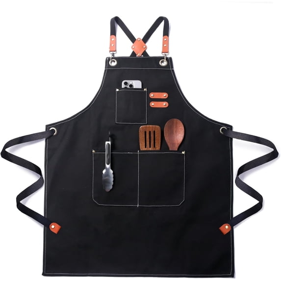 Chef Apron for Men Women with Pockets,Cross Back Cotton Canvas Plus ...