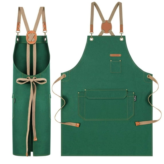 Chef Apron for Men Women with Pockets - Cross Back Kitchen Apron Cooking, Baking, BBQ, Art ...