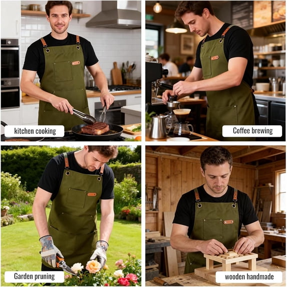 Chef Apron for Men Women with Straps,Canvas Apron with Pockets ...