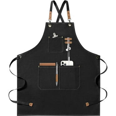 Chef Aprons for Men Women with Large Pockets, Cotton Canvas Cross Back ...