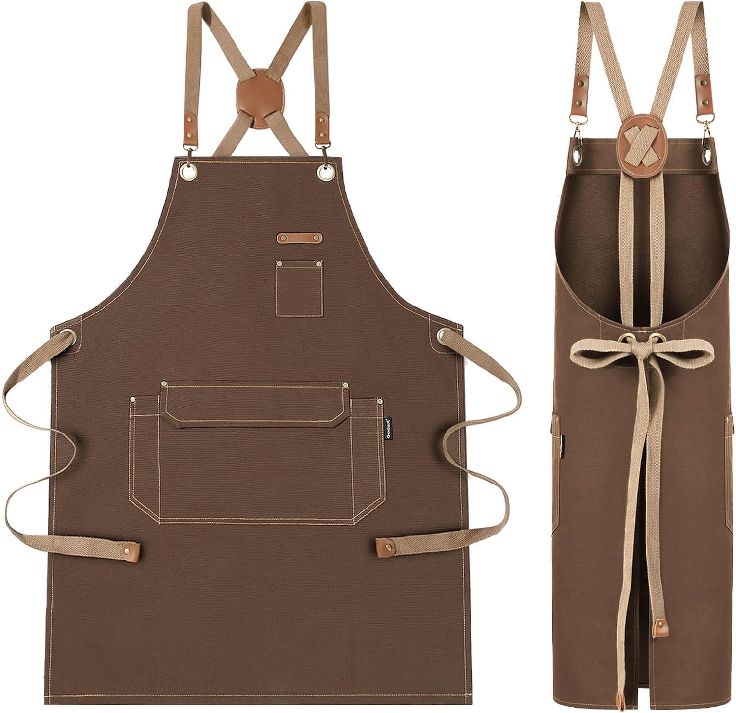 Chef Apron with Cross Back Straps for Men Women, Cotton Canvas Apron ...