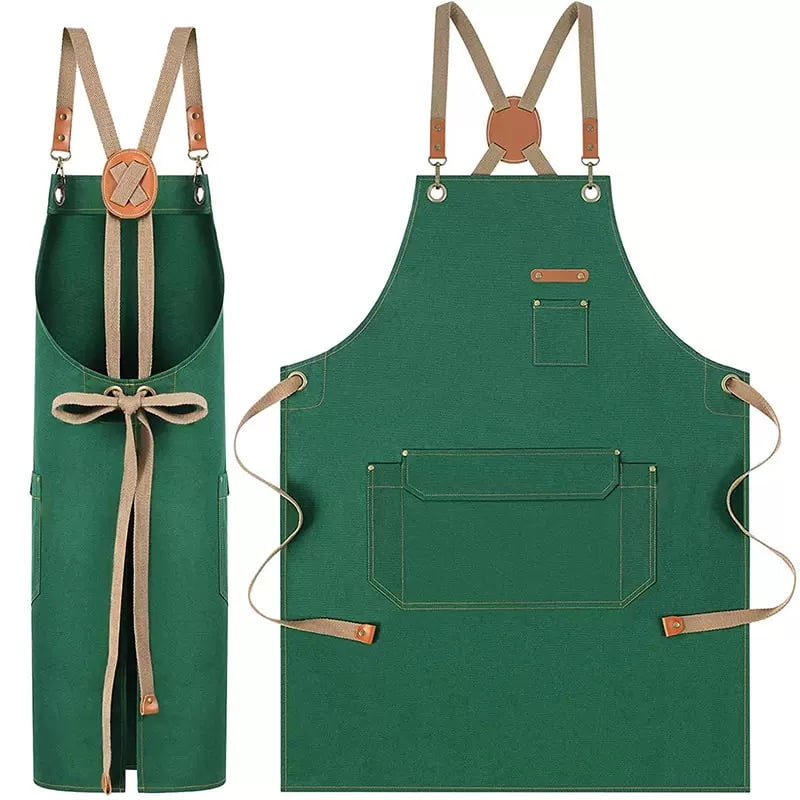 Chef Apron with Cross Back Straps for Men Women, Cotton Canvas Apron ...