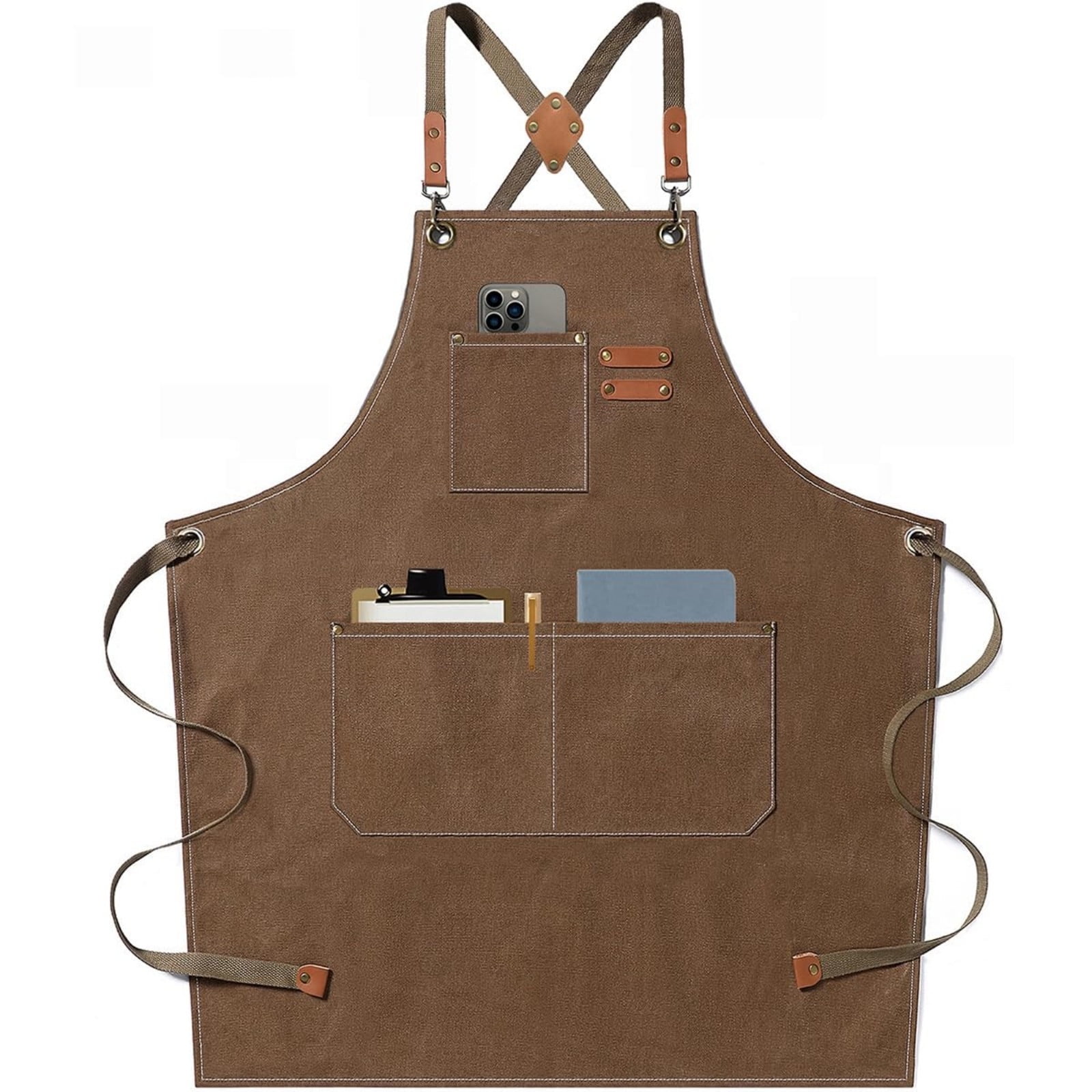 Chef Aprons For Men Women With Large Pockets Canvas Back Heavy Duty Adjustable Work Apron ...