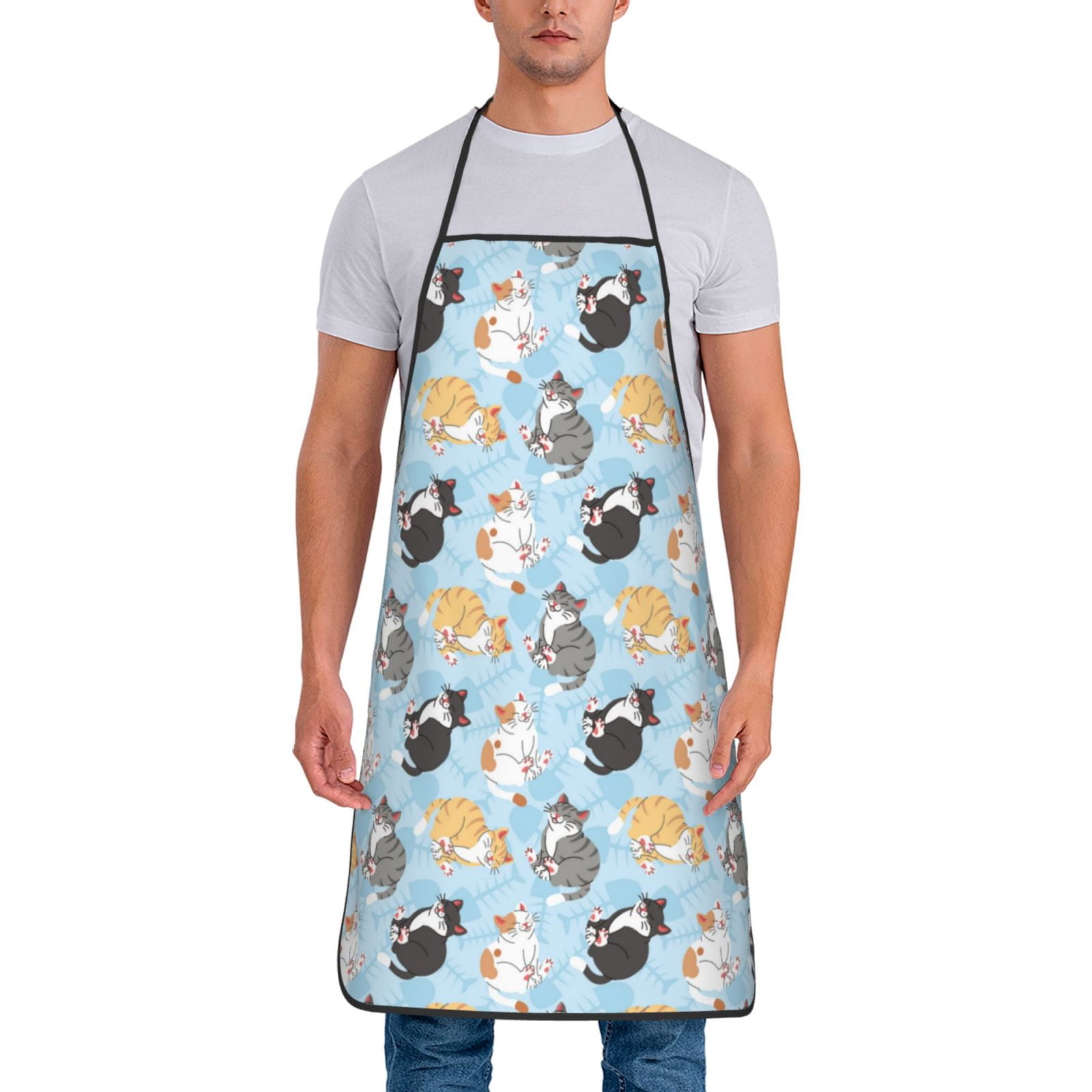 Chef Aprons for Men and Women - Art Cute Cartoon Cat Fishbone Oil ...
