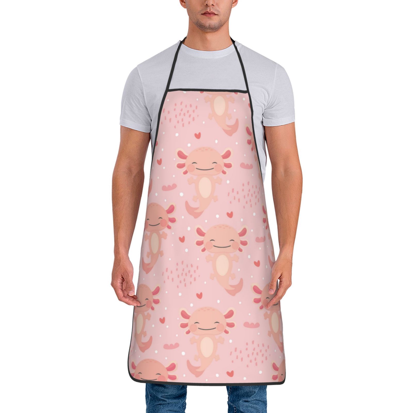 Chef Aprons for Men and Women - Cartoon Cute Axolotl Pink Oil-Resistant ...