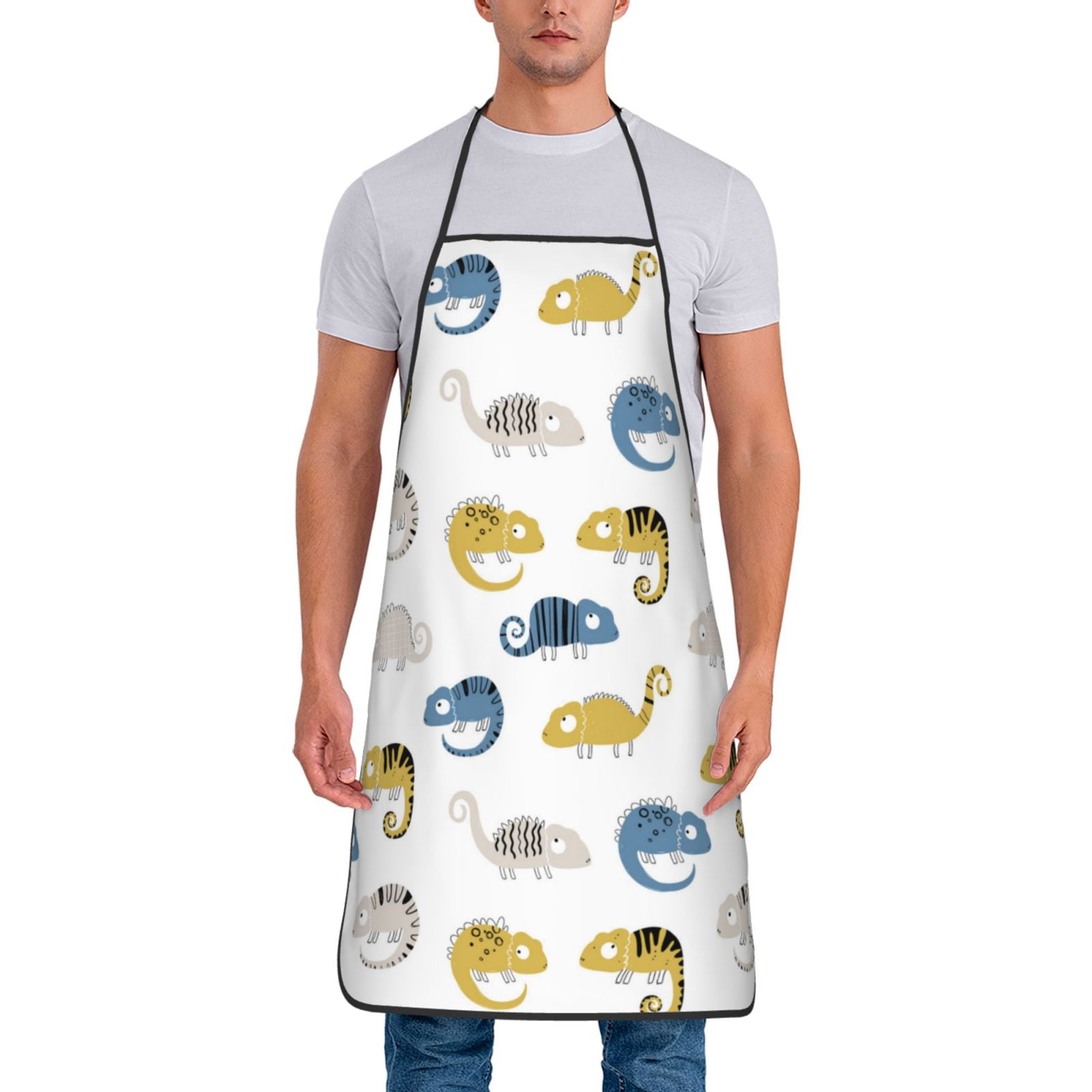 Chef Aprons for Men and Women - Cartoon Cute Chameleon Lizard_B Oil ...