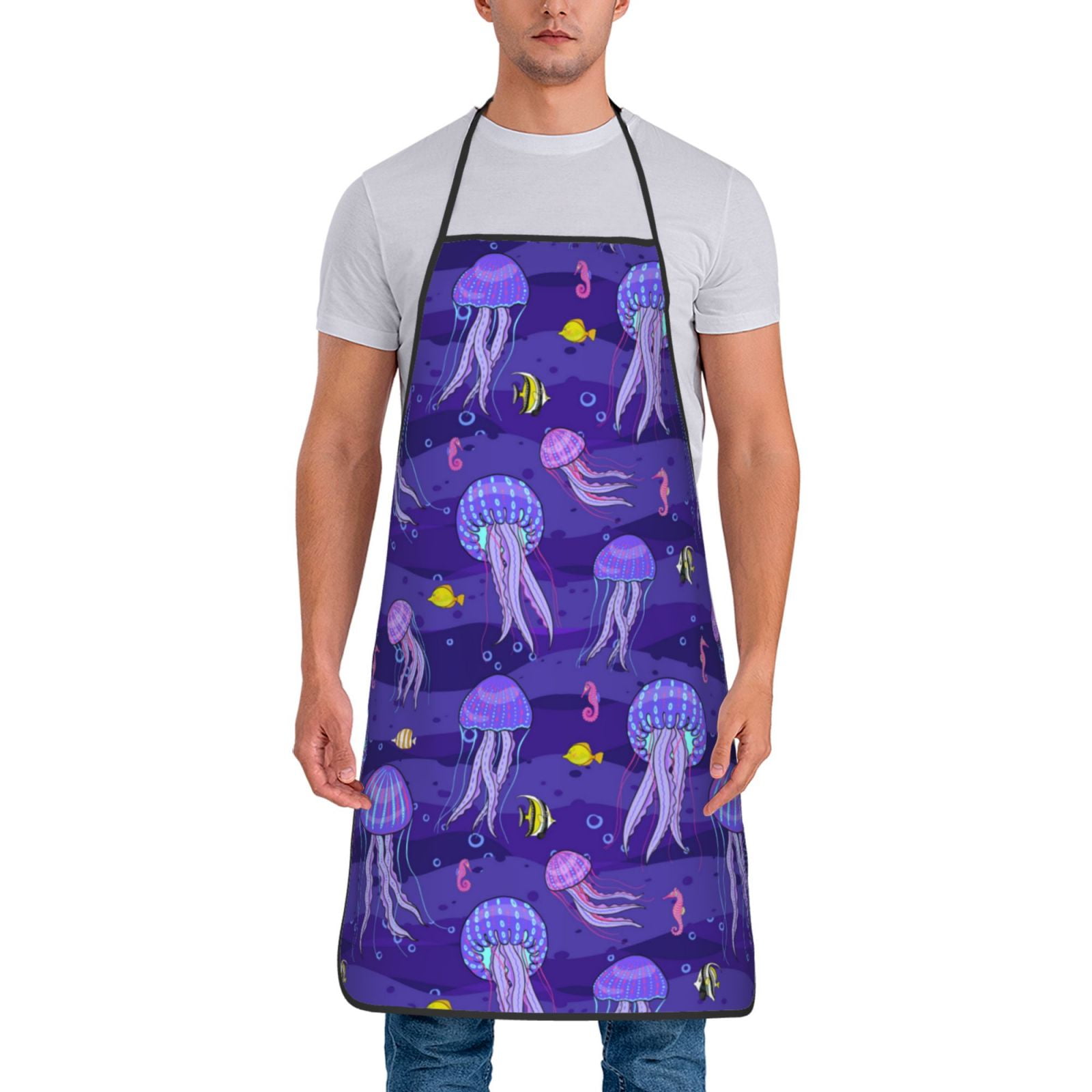 Chef Aprons for Men and Women - Fish Jellyfish Seahorse Purple Oil ...