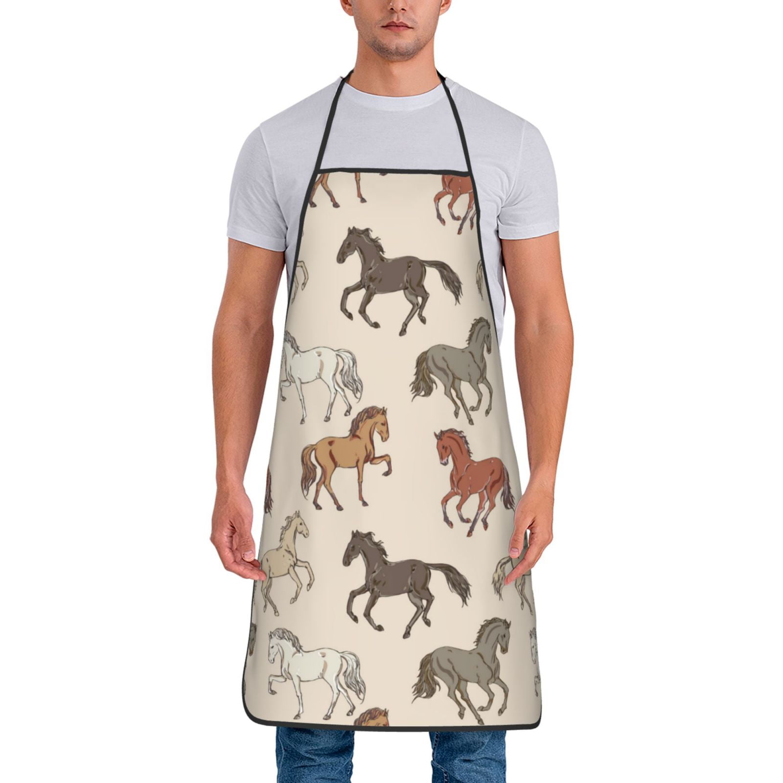 Chef Aprons for Men and Women - Hand Drawn Modern Cool Horse Oil ...
