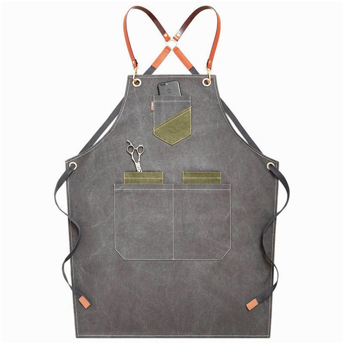 Chef Aprons for Men Women with Large Pockets, Cotton Canvas Cross Back ...