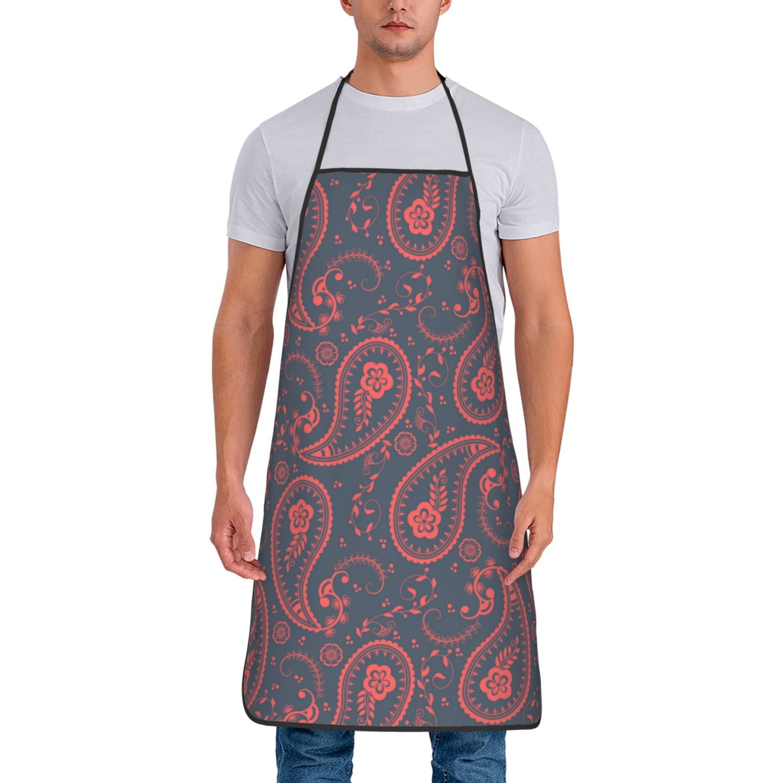 Chef Aprons for Men and Women - Red Grey Paisley Oil-Resistant Bib ...