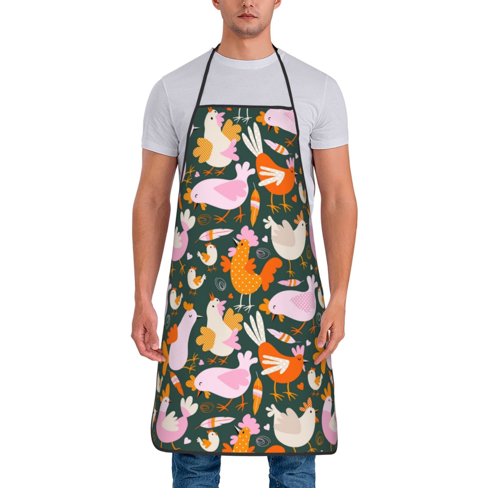Chef Aprons for Men and Women - Roosters and Chicks Oil-Resistant Bib ...