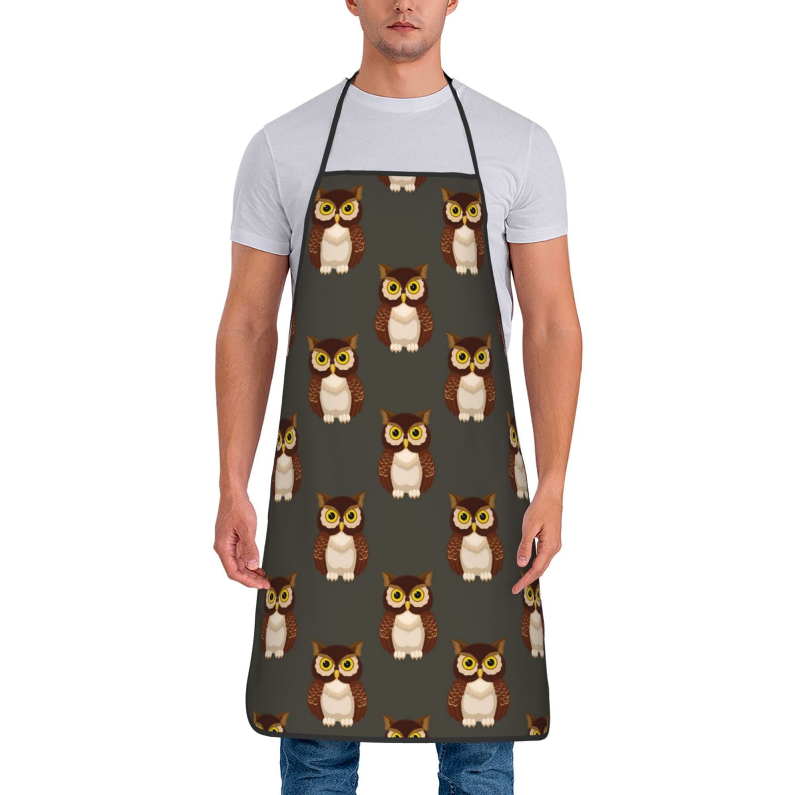 Chef Aprons for Men and Women - Simple Owl Prints Oil-Resistant Bib ...