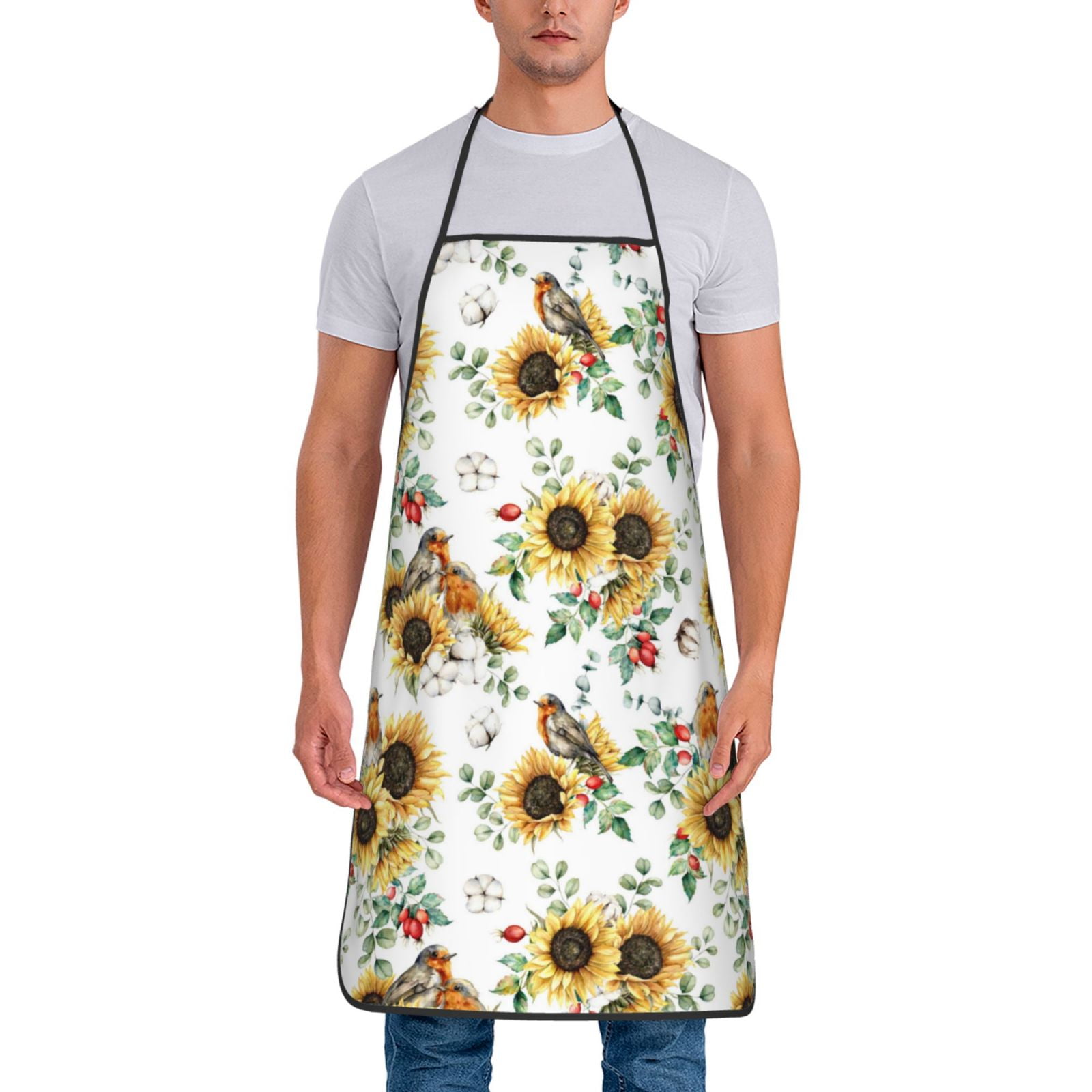 Chef Aprons for Men and Women - Sunflowers Leaves And Birds Oil ...