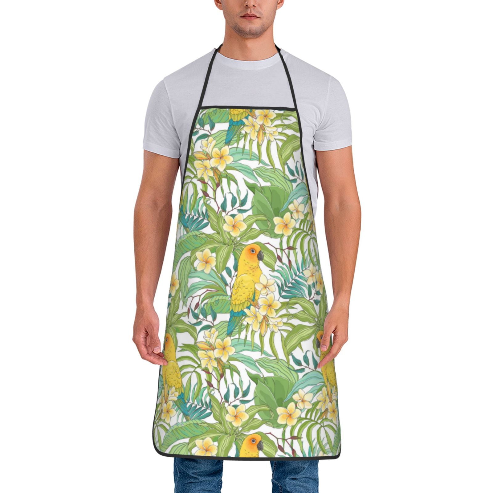 Chef Aprons for Men and Women - Yellow Cute Parrot Plant Flower Oil ...