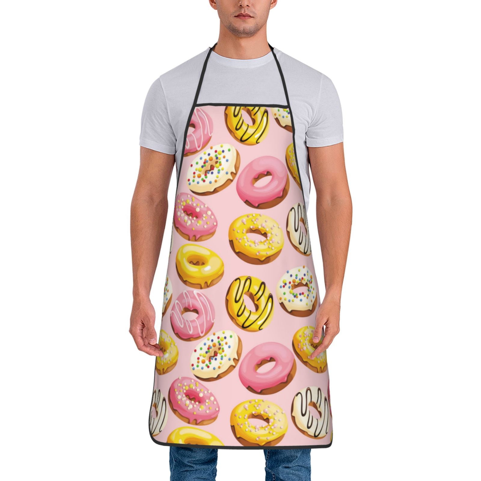 Chef Aprons for Men and Women - Yellow Pink White Donut Print Oil ...