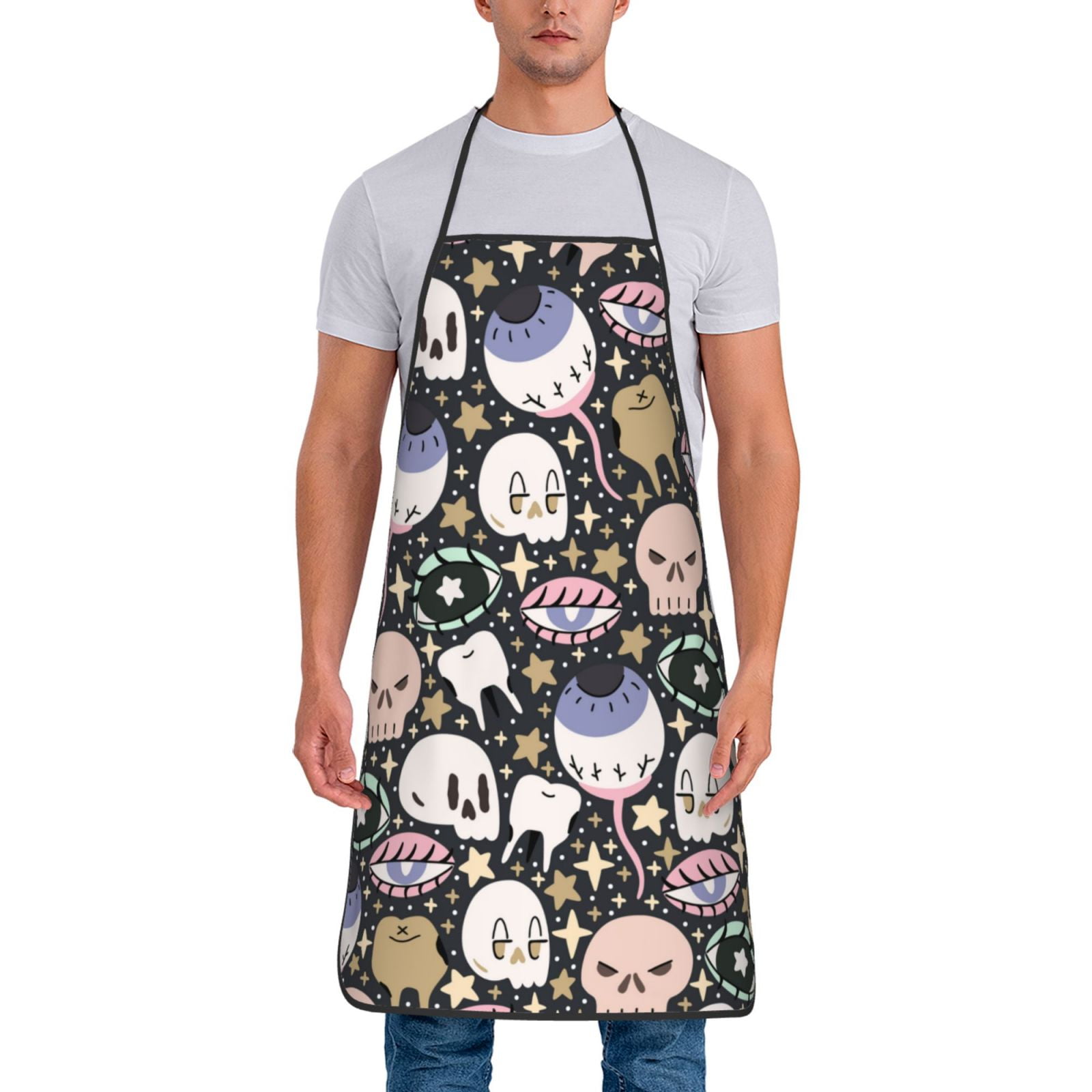 Chef Aprons for Men and Women - cartoon cute Skull star Oil-Resistant ...
